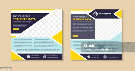 Set Of Editable Square Banner Template Purple Blue And Yellow Elements