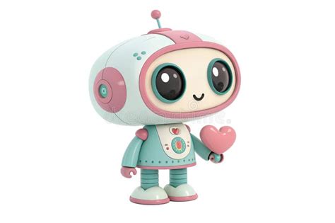 Kawaii Style Cute Robot Isolated On White Background 3d Rendering Generated By Ai Stock