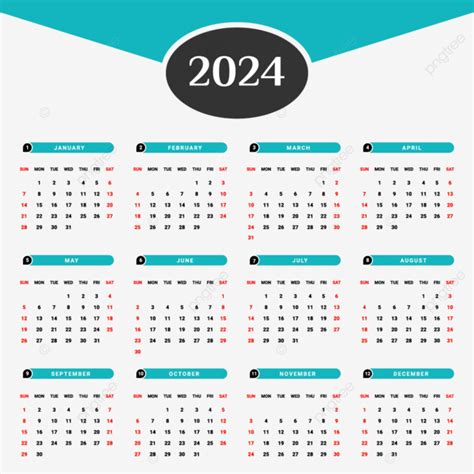 2024 Black And Green Unique Geometric Shape Yearly Calendar Vector