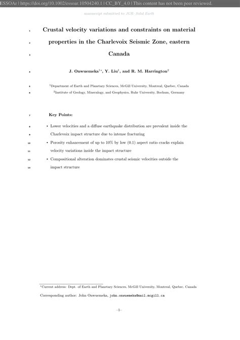 Pdf Crustal Velocity Variations And Constraints On Material Properties In The Charlevoix