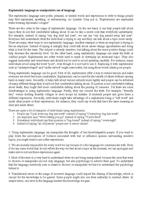 Euphemistic Language Or Manipulative Use Of Language As Quentin Crisp