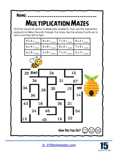 Multiplication Mazes Worksheets 15