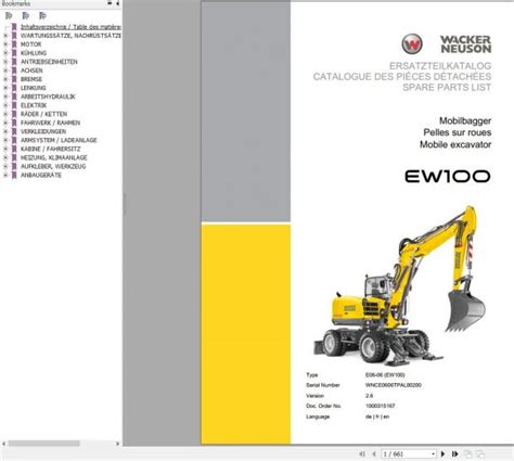 Wacker Neuson Wheel Excavators Ew Operator Service Manual Spare Parts Catalog