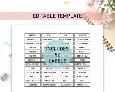 Document Box Editable Labels Customizable Folder Labels Editable Template Document