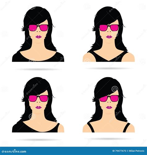 Woman Head With Sunglasses Set Sensual Illustration Stock Vector