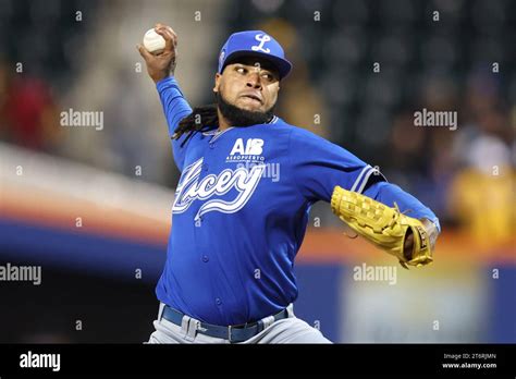 Los Tigres del Licey pitcher José Valdez 60 throws during the eighth