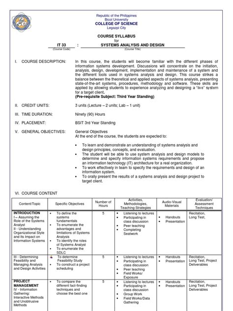 Sad Course Syllabus Pdf Software Development Process Information System