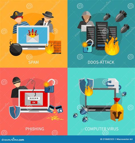 Hacker Attacks 2x2 Design Concept Stock Vector Illustration Of Icons Flat 210682323