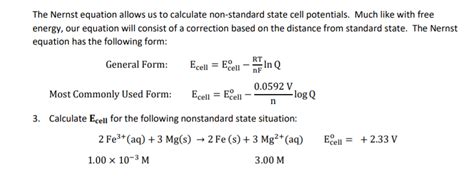 Solved nF The Nernst equation allows us to calculate | Chegg.com