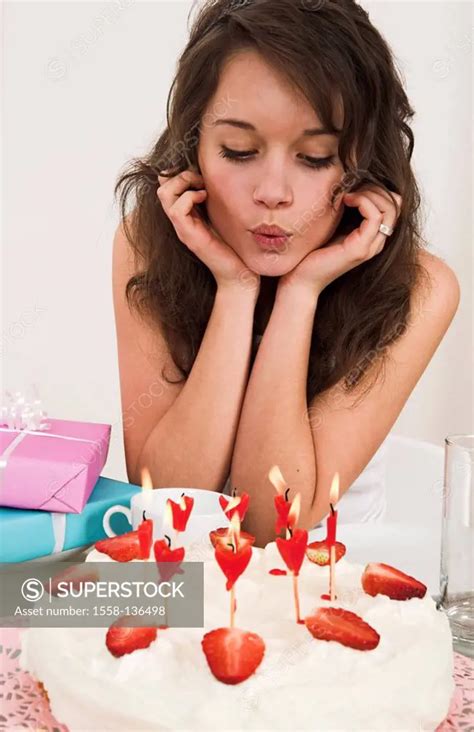 Girl Head Rests Pie Candles Ts Blows Out Semi Portrait Table