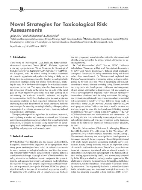 Pdf Novel Strategies For Toxicological Risk Assessments
