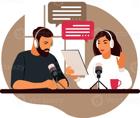 People Recording Podcast In Studio Flat Vector Illustration Podcaster