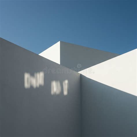 Minimalist Architectural Scene Featuring Intersecting White Walls Under A Clear Blue Sky Stock