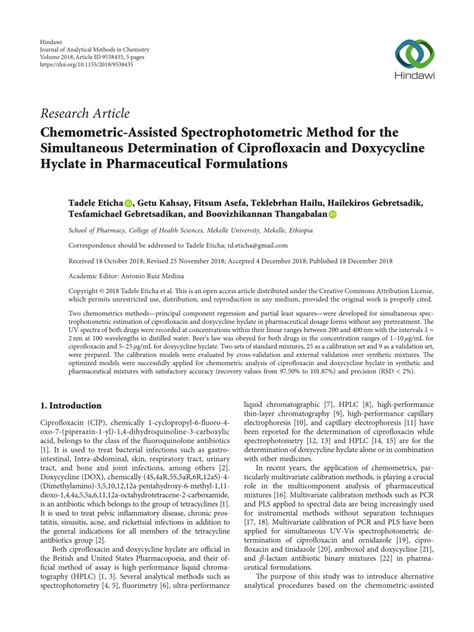 Pdf Chemometric Assisted Spectrophotometric Method For The Simultaneous Determination Of