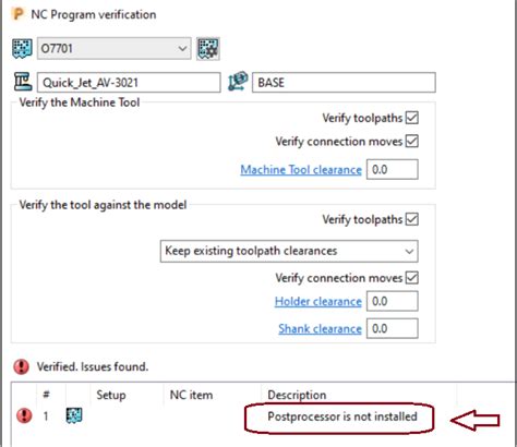 Postprocessor Is Not Installed When Verifying The Nc Program Using
