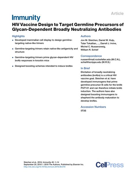 Pdf Hiv Vaccine Design To Target Germline Precursors Of Glycan