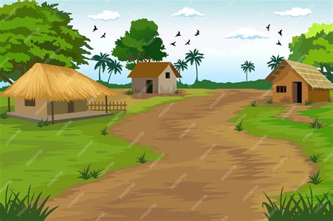 Indische Dorf Hintergrund Illustration Ein Schönes Dorf Mit Ackerland