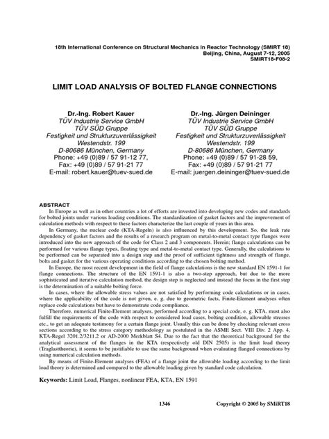 Limit Load Analysis Of Bolted Flange Connections Pdf Deformation Engineering Strength Of