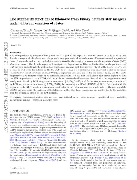 Pdf The Luminosity Functions Of Kilonovae From Binary Neutron Star Mergers Under Different