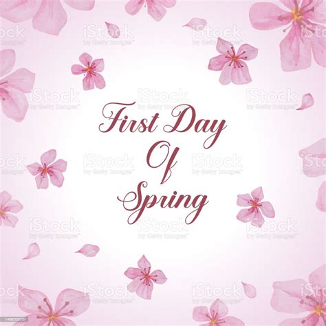 봄 글자의 첫날 흰색 배경에 현실적인 분홍색 사쿠라 꽃현대 수채화 벡터 그림 2023년에 대한 스톡 벡터 아트 및 기타 이미지 2023년 0명 3차원 형태 Istock