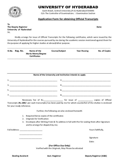 Fillable Online Application Form For Obtaining Official Transcripts Fax Email Print Pdffiller