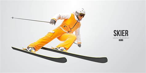 흰색 배경에 스키의 현실적인 실루엣 트릭을 하는 스키어 남자 조각 벡터 그림 3차원 형태에 대한 스톡 벡터 아트 및 기타 이미지