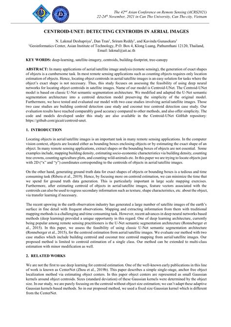 Pdf Centroid Unet Detecting Centroids In Aerial Images