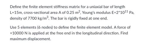Solved Define The Finite Element Stiffness Matrix For A