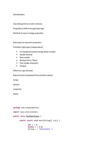 30 Days Of Code Day 1 Data Types Blondiestes Class Blueprint To Create Instances Properties
