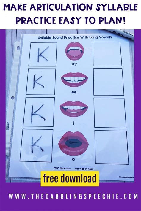 Syllable Level Articulation Visual Cue Sheet Thedabblingspeechie