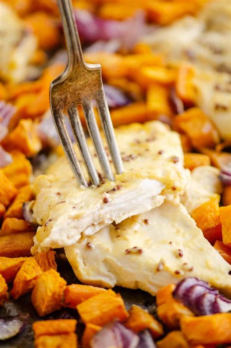Honey Mustard Chicken And Sweet Potato Sheet Pan Dinner