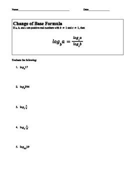 Change Of Base Formula By Math With Ms H TPT