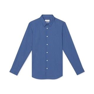 Calvin Klein Mens Regular Fit Stretch Textured Dot Dobby Shirt Blue