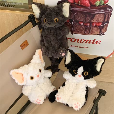 Black Devon Rex Cat Plush Learning Stationery Pencil Case Doll Toy