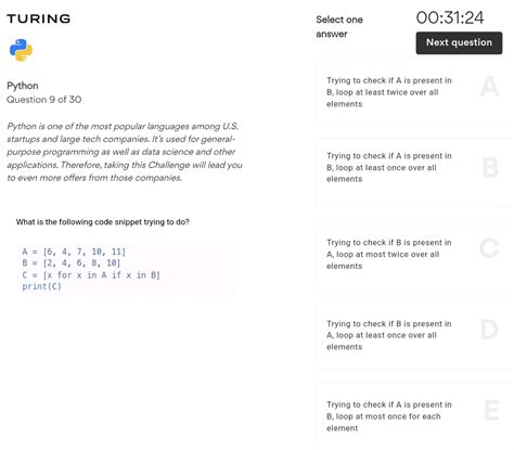 TURING Select One 00 31 24 Answer Next StudyX