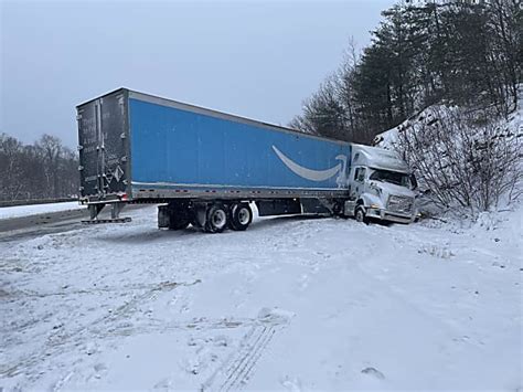 Jackknifed Tractor Trailer Spills Fuel On Snow Covered I 84 In