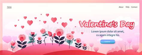 Happy Valentines Day Celebration Greeting Card With Pink Flowers