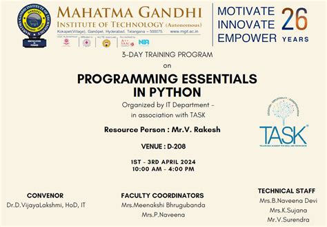 A Training Program On “ Programming Essentials In Python“ Mgit