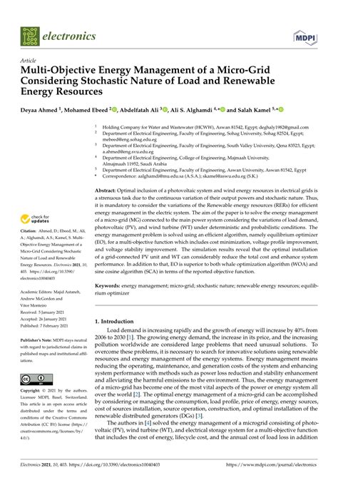 pdf multi objective energy management of a micro grid considering