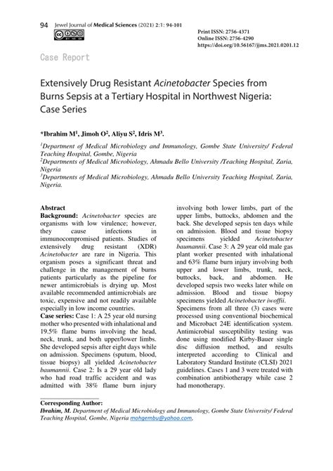 Pdf Extensively Drug Resistant Acinetobacter Species From Burns
