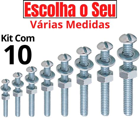 Parafuso Porca e Arruela Vários Tamanhos Cabeça Fenda Kit Parafuso