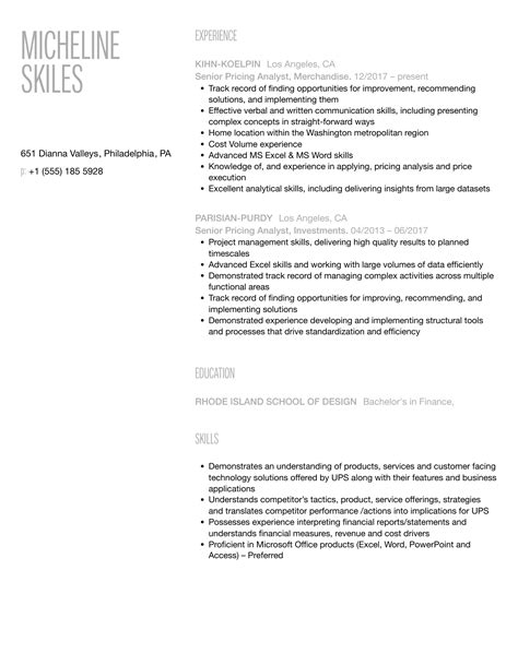 Senior Pricing Analyst Resume Samples Velvet Jobs