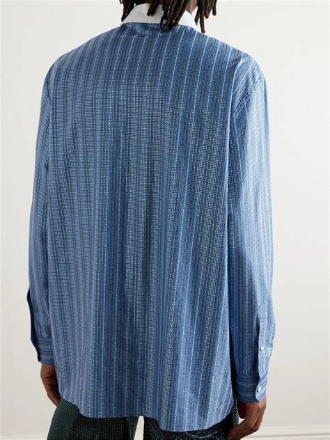 LOEWE Crystal Embellished Cotton Poplin Shirt Blue Loewe