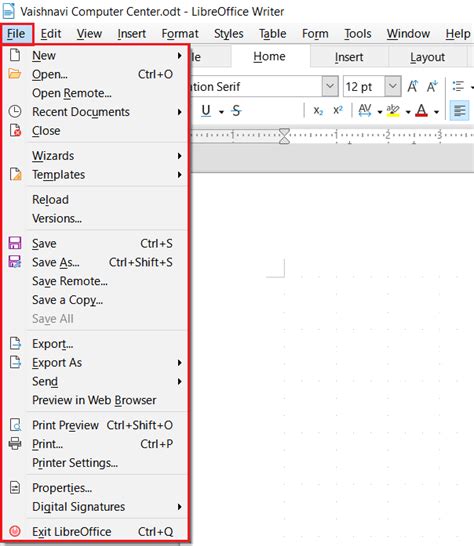 Libreoffice Writer Menus Their Options Lists In Hindi