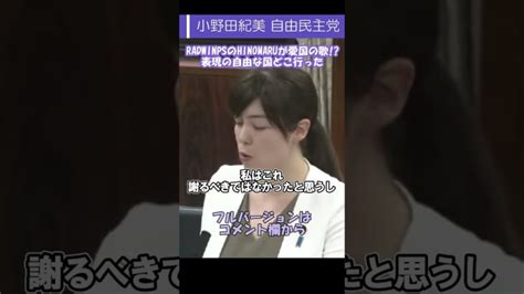 【小野田紀美 自民党 】radwinpsのhinomaruが愛国の歌だ！けしからんと炎上し謝罪に・・・表現の自由な国どこ行った【国会中継