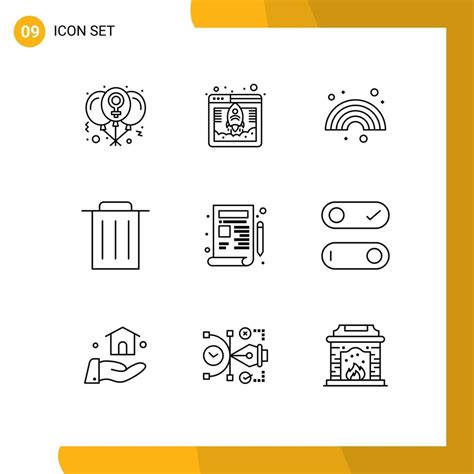 Mobile Interface Outline Set Of 9 Pictograms Of Design Trash Web Hosting Recycle Rainbow