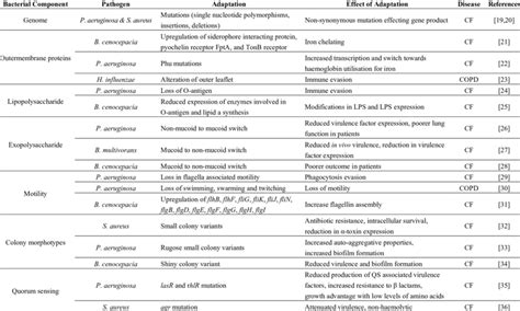Bacterial Adaptation During Chronic Infection Examples Of Adaptations Download Table
