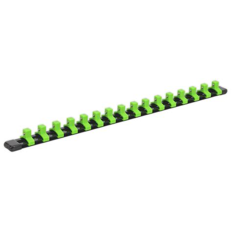 Socket Retaining Rail With 16 Clips 38sq Drive Hi Vis Green Mdtools