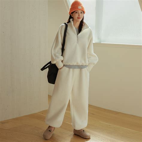 시크폭스 [set15 ] 울 뽀글이 양털 반집업 아노락 맨투맨 오버핏 밴딩팬츠