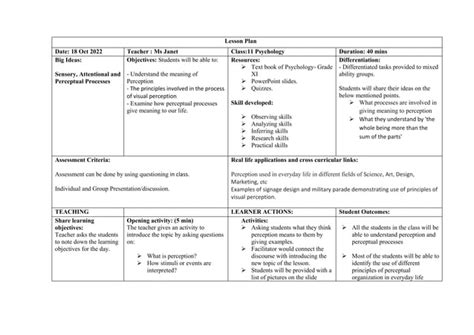 Lesson Plan Ch 5 Sensory Attentional And Perceptual Processesdocx